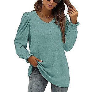 XIEERDUO Womens Oversized Sweatshirts Comfy V Neck Long sleeve Top Trendy Winter Solid Tunic Turquoise 2XL
