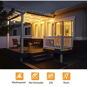 CEINBOTA CEINBOTA Shatterproof&Waterproof S14 String Light Bulbs,S14 Led Bulbs, Patio Lights Outdoor Waterproof Replacement Bulbs,CRI90,Warm White,120V,2200K,70LM,E26 Base(15PACK)