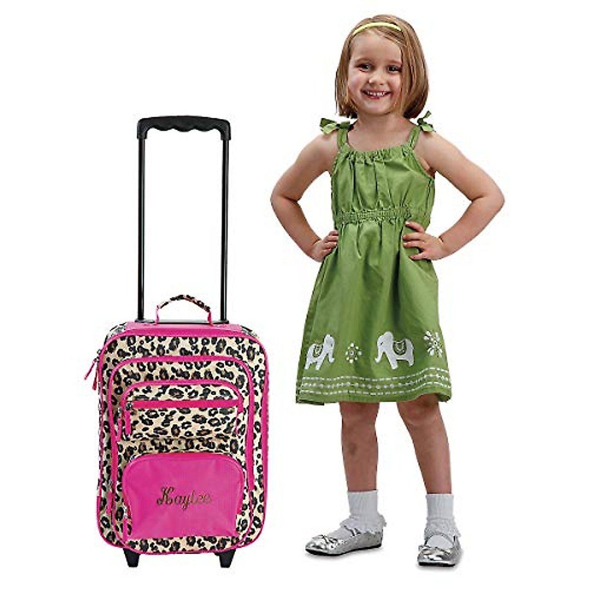 Lillian Vernon Personalized Rolling Luggage for Kids Leopard Spots Design, 5" x 12" x 20"H