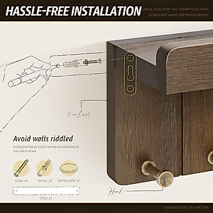 Rebee Vision Farmhouse Key Holder Wall Mount - Small Key and Mail Holder for Wall with 4 Hooks and Mini Floating Shelf - Ideal Apartment Essentials for Room Decor Aesthetic (Rustic Brown)