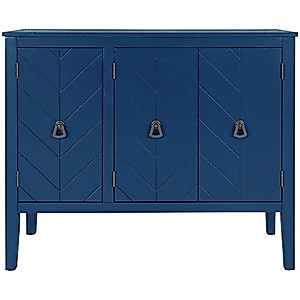 Knocbel Vintage Storage Cabinet with 3 Doors and Adjustable Shelf, Entry Hallway Foyer Console Table Buffet Sideboard Cupboard Coffee Bar, 99lbs Weight Capacity (Navy Blue)