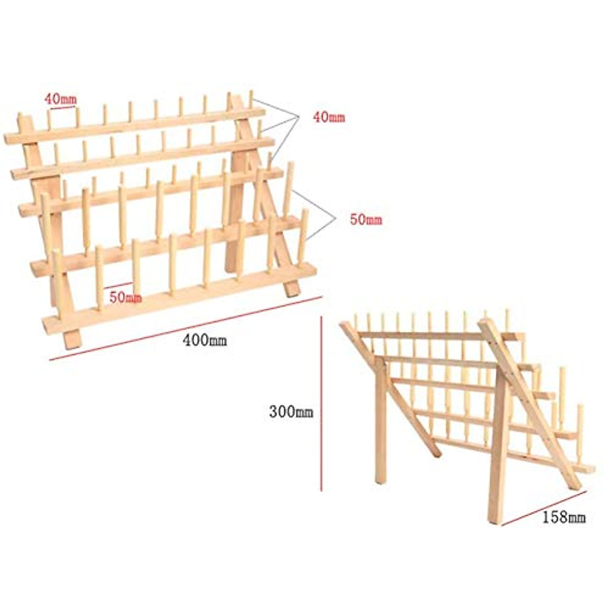 Enkarl Embroidery Thread Holder, Sewing Wooden Thread Rack Organizer, 46 Spool with Hanging Hooks for Quilting Hair-braiding
