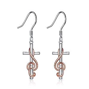 MONGAS Musical Note Cross Earrings For Women Sterling Silver Conformation Jewelry Gifts For Women