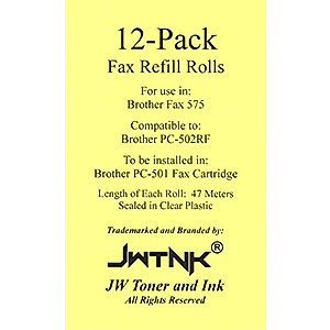 12-pack of PC-502RF Fax Film Ribbon Refill Rolls Compatible with Brother Fax 575