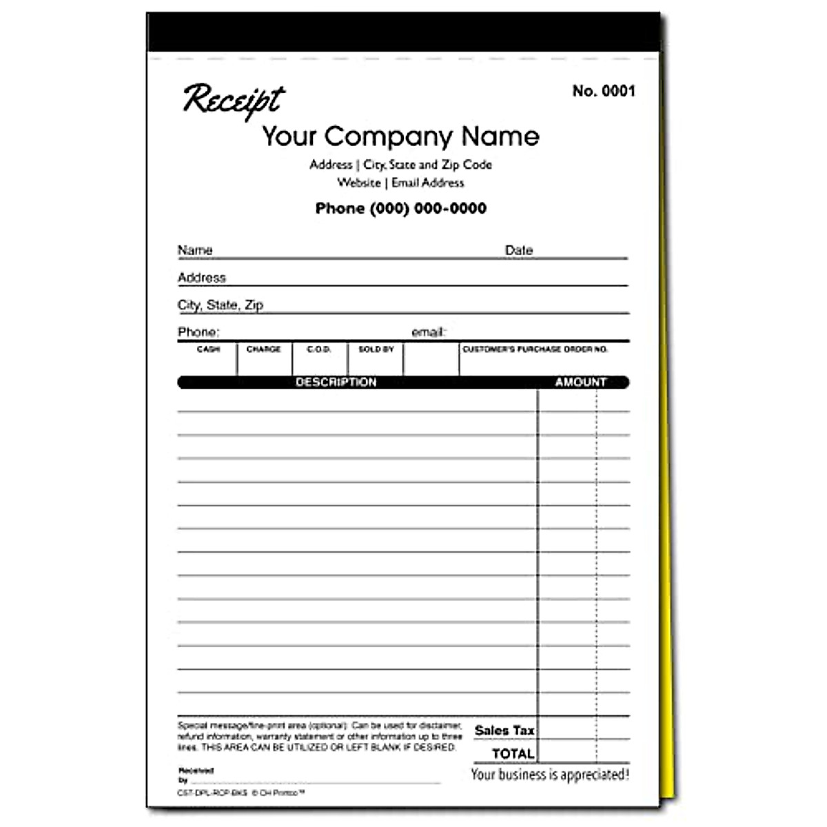 Custom Duplicate Receipt Books with Your Company Name. 2 Books (100 Sets) Numbered.