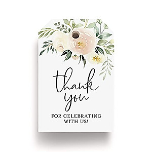 Bliss Collections Thank You Gift Tags, Blush Floral, Thank You for Celebrating with Us Gift Tags for Weddings, Bridal Showers, Birthdays, Parties and Baby Showers, 2"x3" (50 Tags)