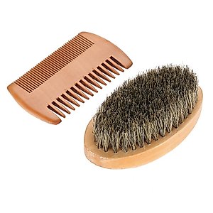 Men's Beard and Mustache Care Kit - Oval Brush, Comb, Grooming Tools for Softening, Conditioning, and Cleaning