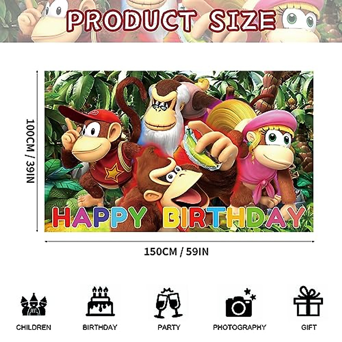 Donkey Country Party Supplies, 5x3FT Kong Theme Happy Birthday Party Banner Donkey Country Party Decoration Backdrop Background for Kids