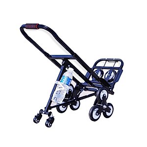 INTBUYING Stair Climber Hand Trucks Portable Folding,Rubber Mute Wheel,Adjustable Handle Length.420 LBS Capacity Handcart Luggage Cart with 6 Wheels and 2 Backup Wheels (Black)-with 2 Casters