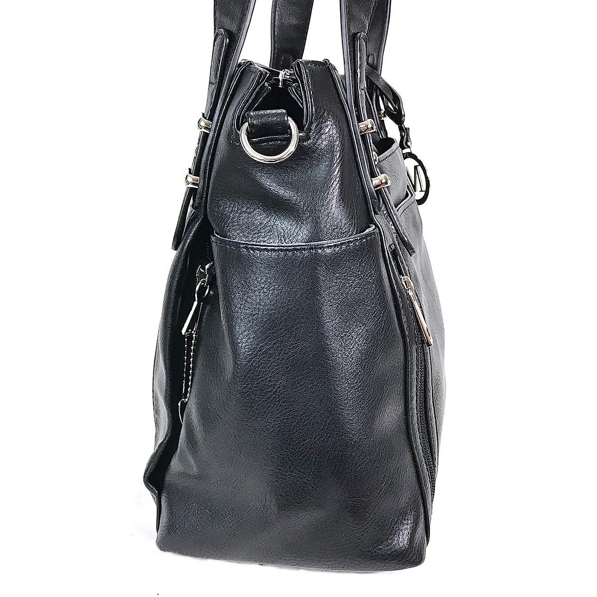 Zzfab Multi Pockets Double Handles Faux Leather Concealed Carry Purse with Hidden Locking Zipper Turquoise