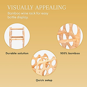 2LB Depot Bamboo Wine Racks Countertop - Stylish & Space-Saving Wooden Holder for 6 Bottles - Eco-Conscious, Easy Assembly - Wine Storage Organizer - Rustic Free-Standing Cellar Racks - 17.3"x12.6"x7"