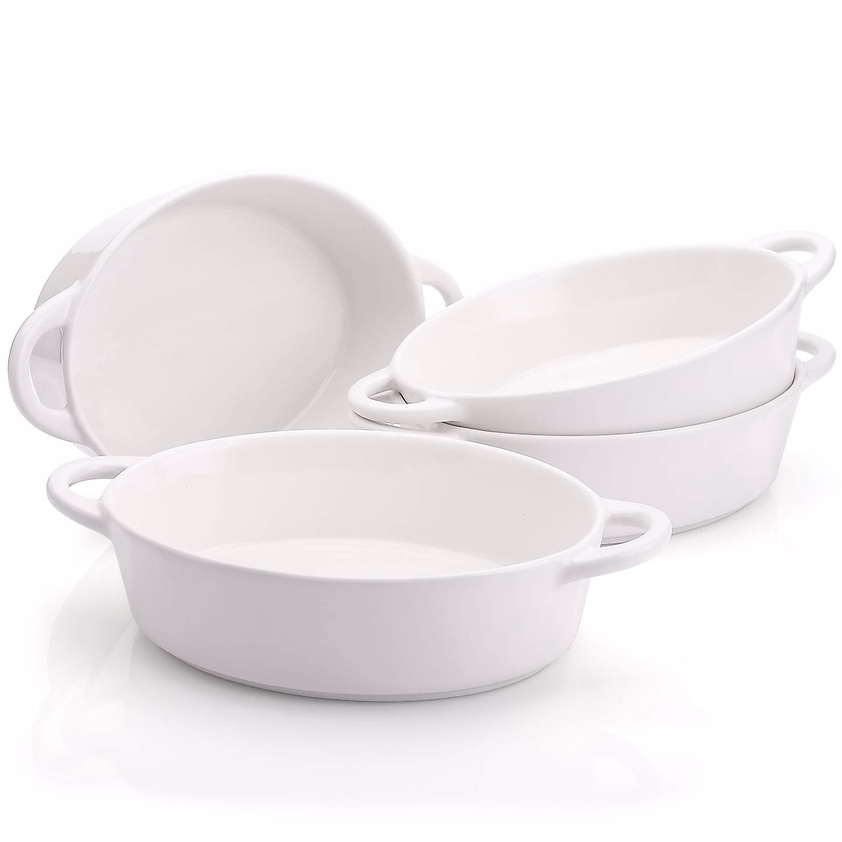 Foraineam 4 Pack 20 Ounce Porcelain Ramekins with Double Handles Oval Creme Brulee Souffle Baking Dishes