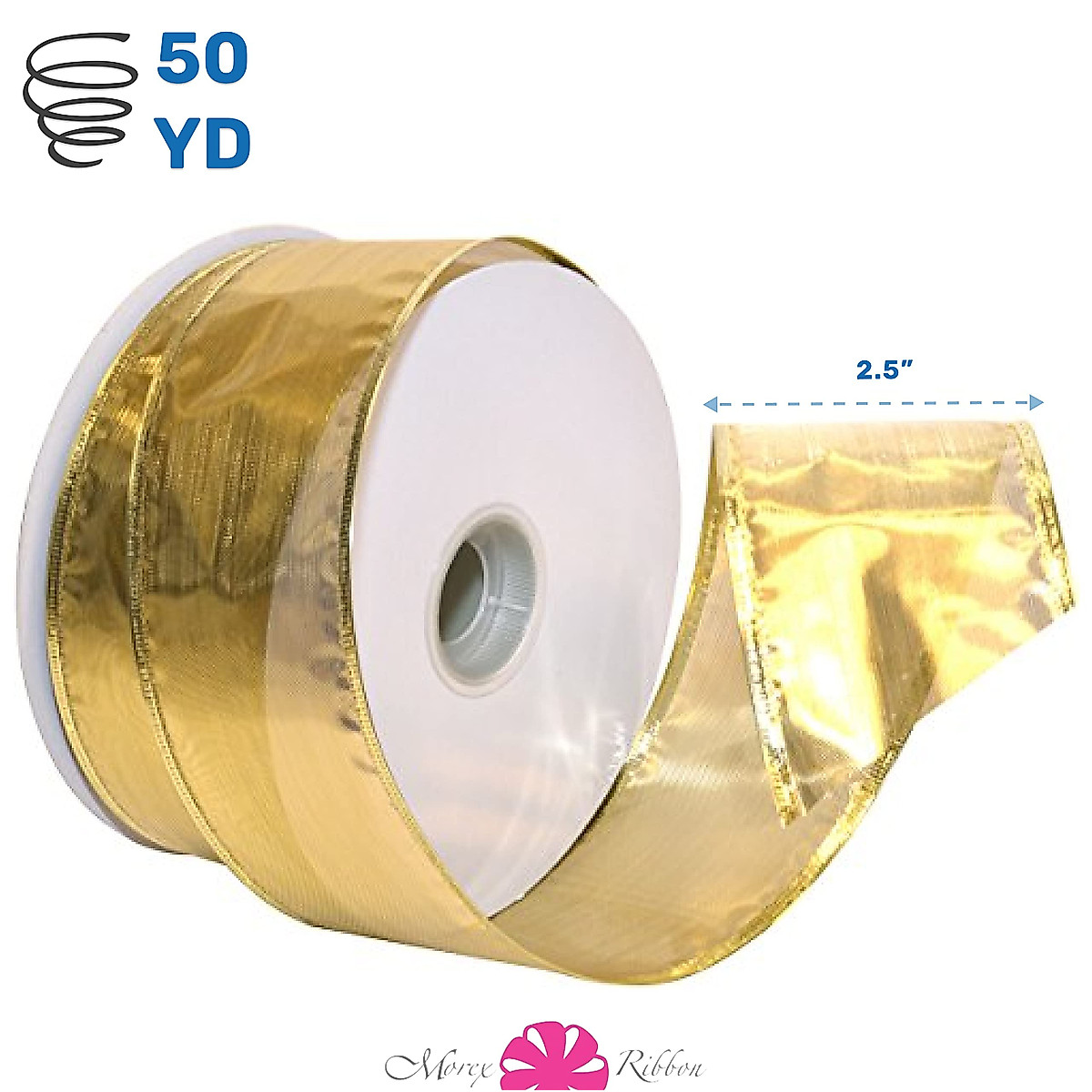 Morex Ribbon 7417.40/50 Morex Gleam 2.5" X 50 YD Wired Ribbon for Gift Wrapping, Gold, Flower Bouquet Ribbons for Crafts, Valentines, Baby Showers, Graduation Baskets, and Wedding Decorations