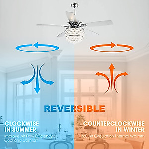 Parrot Uncle Ceiling Fans with Lights and Remote 52 Inch Modern Chandelier Ceiling Fan with Light for Bedroom 52 Inch Outdoor Ceiling Fans for Covered Paitos with Light, Polished Chrome