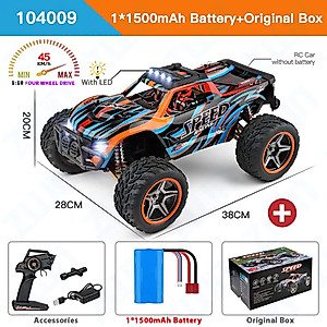 WLtoys 104009 1:10 2.4G Racing Remote Control Car 45KM/H 4WD Large Alloy Electric Remote Control Crawler Children's Toy 104009 1Battery
