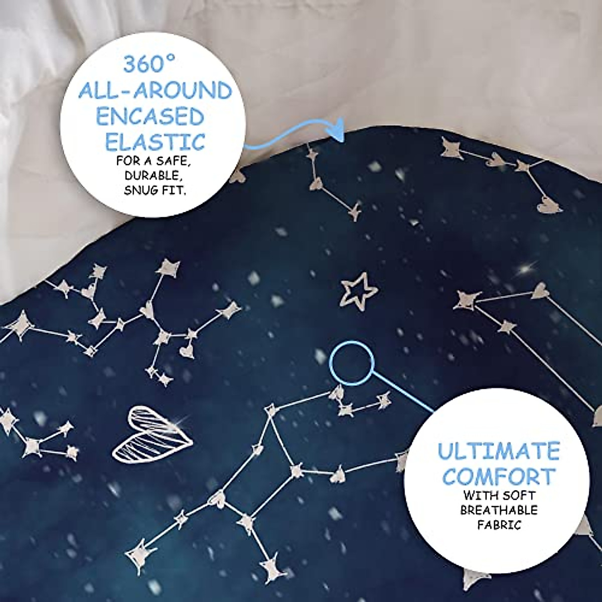 JumpOff Jo - 2-Pack Hypoallergenic Fitted Bassinet Sheet for Baby Boys & Girls - Rectangular, Hourglass & Oval Crib Compatible, Soft, Breathable, Machine Washable - Galaxy and Mama Bear