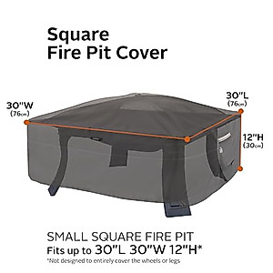 Classic Accessories Ravenna Water-Resistant 30 Inch Square Fire Pit Cover, Outdoor Firepit Cover