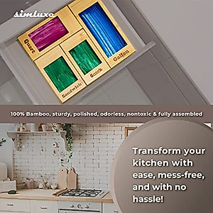 Simluxe Ziplock Bag Organizer - Bamboo Food Plastic Baggie Holder Dispenser and Organizer for Kitchen Drawer - Fits Ziplock and Ziploc Gallon Quart Sandwich & Snack Sized Slider Bags (Natural)