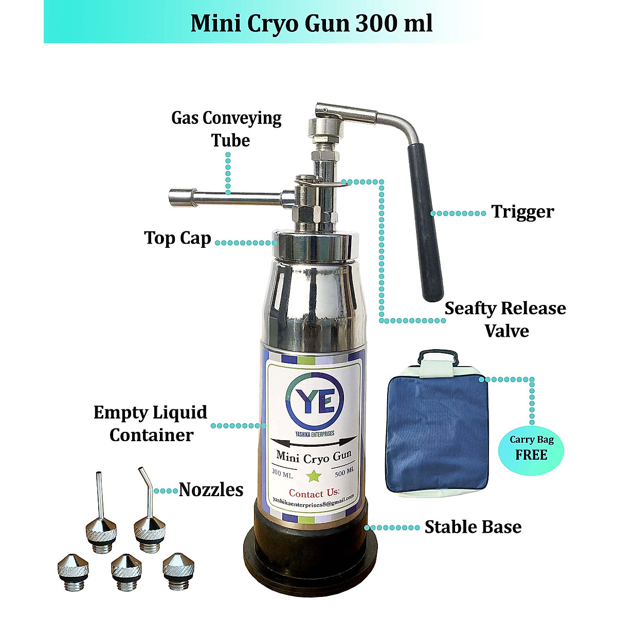 Mini Cryo Gun Liquid Nitrogen Sprayer New Improved Version for Dermatology, Cryo Capacity 300 ML Prof. Use Spray
