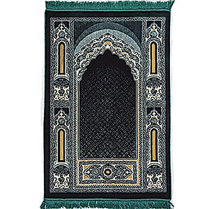 Modefa Islamic Prayer Rug - Double Plush Large & Wide Velvet Carpet - Traditional Muslim Janamaz Sajada - Thick Turkish Prayer Mat for Men & Women- Ramadan or Eid Gift - Floral Mihrab (Green)