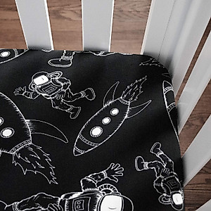 Jaxson's World Outer Space Fitted Crib Sheet, Extra Soft 100% Jersey Knit Cotton, Breathable, Baby and Toddler Sheet - Rocketship and Astronaut