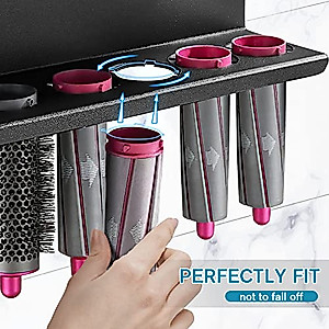 KKUYT Storage Holder for Dyson Airwrap Styler, Wall Mount Curling Iron Accessories Organizer Rack for Dyson Air Wrap Attachments, Hair Dryer Rack with Air Cushion Comb & Adhesive for Home Bathroom