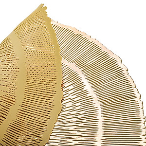 Yarlung 12 Pack Round Pressed Vinyl Placemats, 15 Inch Non-Slip Metallic Gold Table Decor Mat Hollow Out Laminated Place Mats for Christmas Decor, Wedding Accent, Table Centerpiece