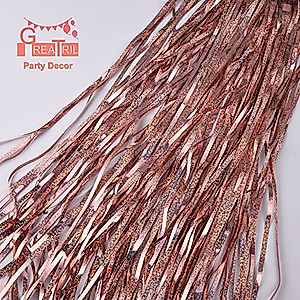 Rose Gold Tinsel Curtain Party Backdrop - GREATRIL Foil Fringe Curtain Streamers for Bachelorette Party Decorations Bride to Be Birthday Girls Streamers Party Decor 2 Packs (Glitter Rose Gold)