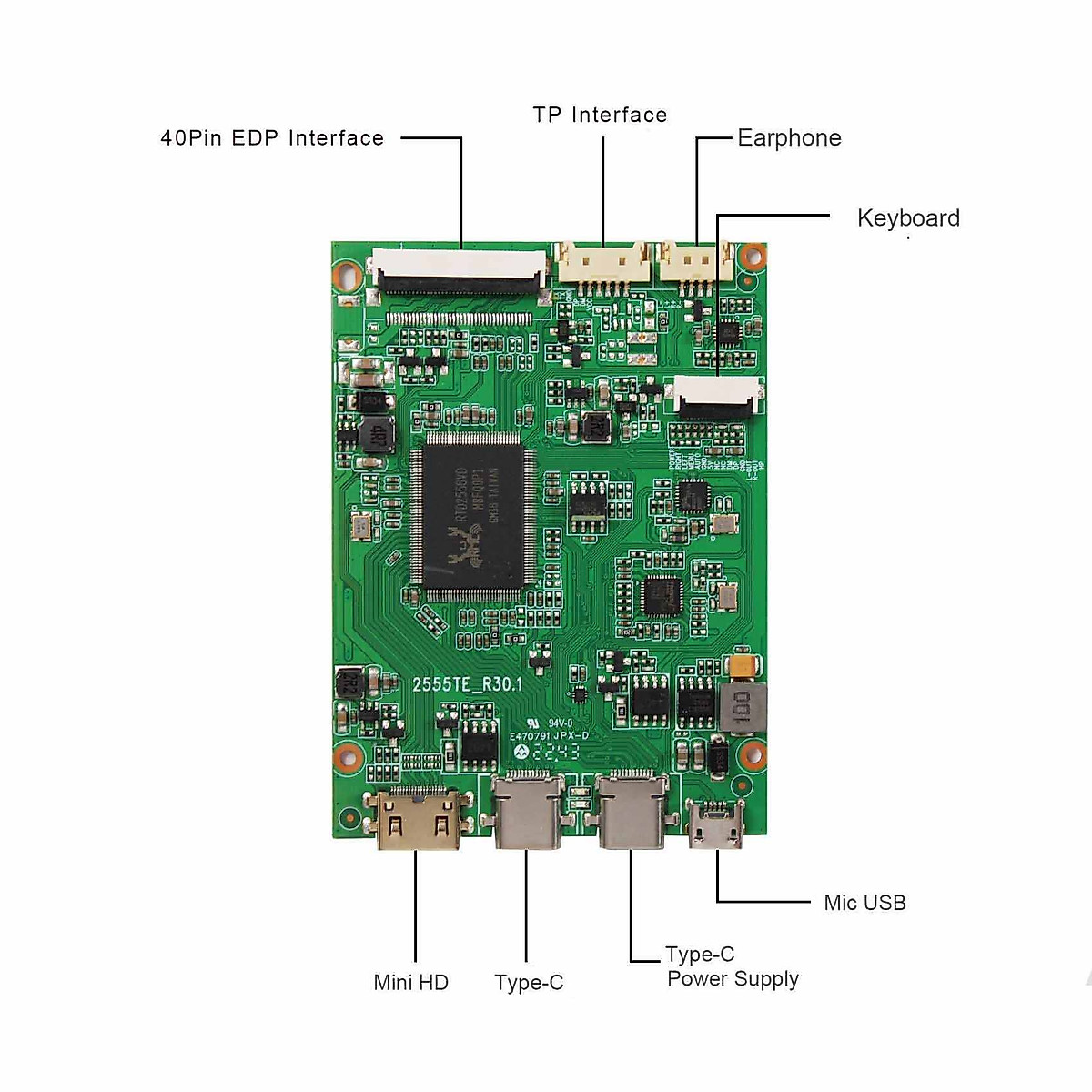 FanyiTek USB C Type C mini HD-MI Control Board for 15.6" 1366x768 B156XTK01.0 Touch HD 40pin Glossy OnCell Digitizer LCD LED Display