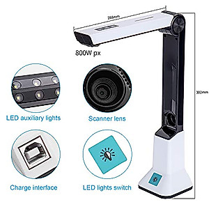 8MP USB Document Camera For Teachers, High Definition Portable Scanner With OCR Text Recognition Function, Real-time Projection Video Recording Versatility A4 Format Used for Office Education Training