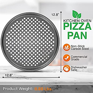 NutriChef 12.8 Inch Nonstick Pizza Pan for Oven - Carbon Steel Pizza Baking Tray with Airflow Holes - Premium Bakeware for Fresh & Frozen Pizza, Dishwasher Safe - Gray