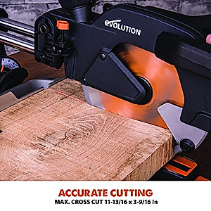 Evolution Power Tools R255SMS 10-Inch Sliding Miter Saw Multi-Material, Multi-Purpose Cutting Cuts Metal, Plastic, Wood & More 0˚ - 45˚ Bevel Tilt & 50˚ - 50˚ Miter Angles TCT Blade Included