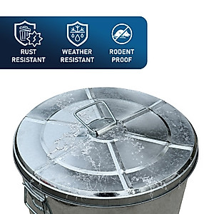 Plexon Trash can with lid - Pre-Galvanized Trash Can with Lid Round, Steel, 20gal, Gray, Sold as 2 Pack - Metal Trash can - Outdoor Garbage can with lid - Galvanized 2 Trash cans with 2 lids, Grey