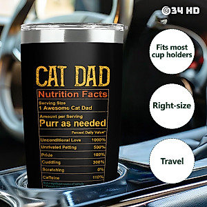 34HD Cat Dad Tumbler with Lid, 20oz Stainless Steel Vacuum Insulated Pet Dad Coffee Mug with Nutrition Facts, Birthday Christmas Father Day Gifts for Cat Papa Friend Husband