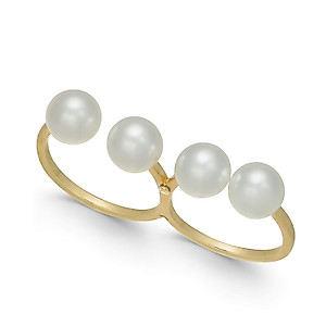 INC International Concepts I.N.C. Gold-Tone Imitation Pearl Double-Finger Ring (8)