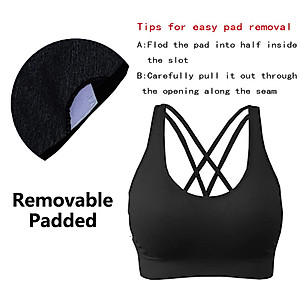 AKAMC Women's Medium Support Cross Back Wirefree Removable Cups Yoga Sport Bras, Pack of 3, Black/White/Grey,Large