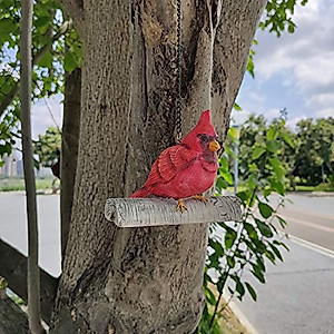 Chambtalie Cardinal Bird Hanging On A Tree Statue Garden Peeker Figurine Yard Art Outdoor Decoration Sculpture