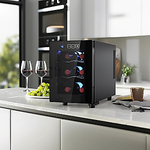 Xutumm Wine Cooler Refrigerator 6 Bottles, Small Wine Fridge with Digital Temperature Control 46-66℉, Countertop Wine Cooler for Wine Enthusiasts