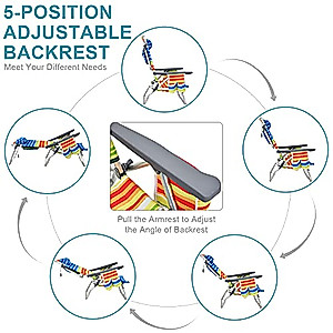 Safstar Folding Beach Chair Set, 2 Pack Folding Chair and Aluminum Small Table, 5-Position Adjustable Camping Chairs with Ice Bag, Comfort Pillow, 3 PCS Backpack Recline Beach Chairs (Color Strip)