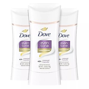 Dove Even Tone Antiperspirant Deodorant for Uneven Skin Tone Restoring Powder Sweat Block for All-Day Fresh Feeling 2.6 oz 3 Count