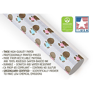Cute Baby African American Wrapping Paper Black Gift Wrap Premium Gender Reveal Party Decoration Baby Shower Decor (12 foot x 30 inch roll), Pink, Blue