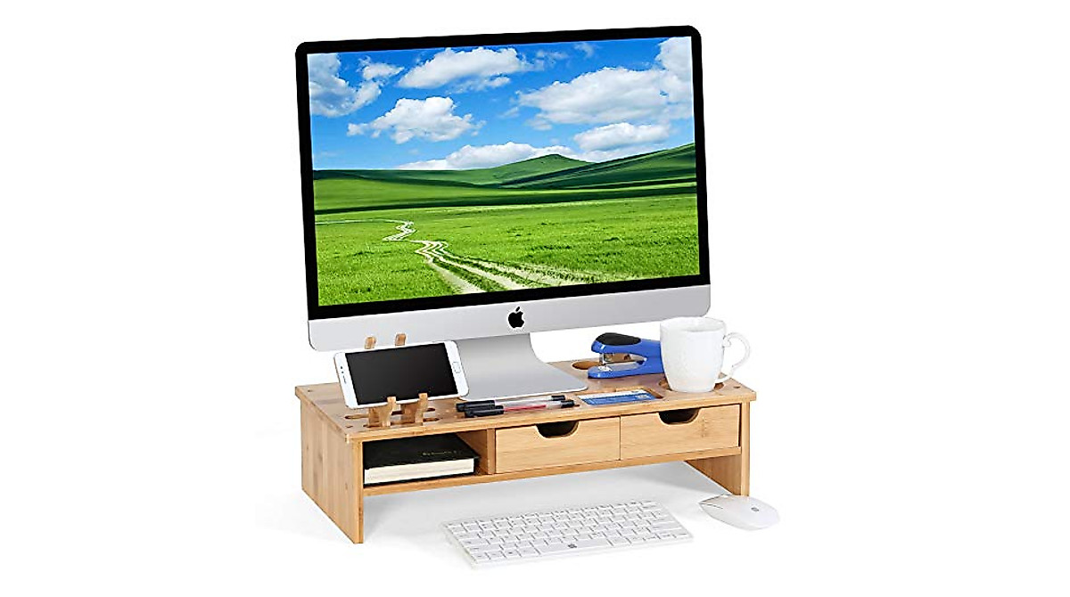Tribesigns Monitor Stand Riser - Natural Bamboo Design