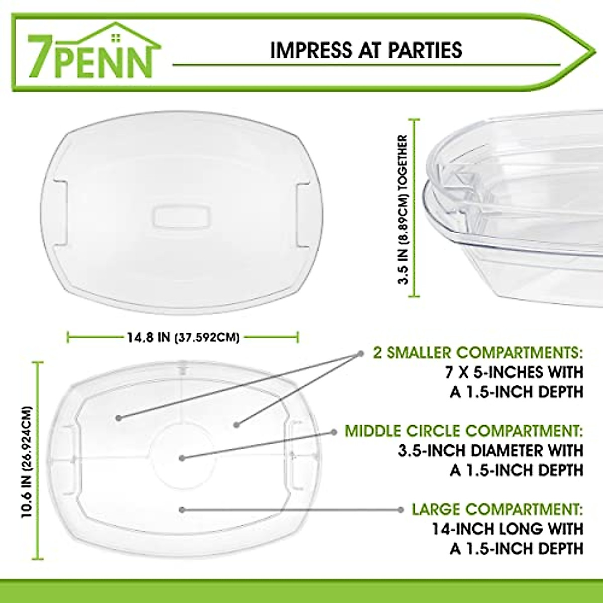7Penn Acrylic Appetizer Serving Tray - 4 Compartment Transparent Chilled Serving Platter with Flip-Over Ice Tray Lid