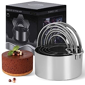 HUINF Biscuit Cutter Set,5-Piece Stainless Steel Round Cookie Cutter Set with Handle-Smooth,Multi-purpose Baking Tools
