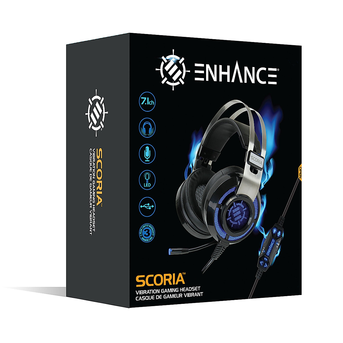 ENHANCE Scoria USB Gaming Headset with Noise Cancelling Mic, 7.1 Surround Sound, Bass Vibration, LED Lighting & In-Line Controls - Gaming Headphones for PC, Laptop, PS5, PS4 - TeamSpeak Certified