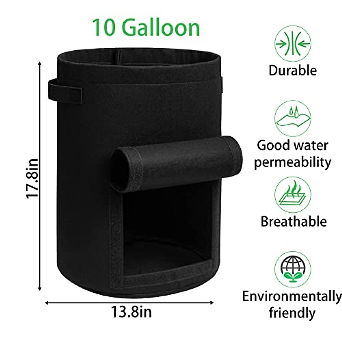 JJGoo 4 Pack Potato Grow Bags 10 Gallon with Flap, Heavy Duty Fabric Grow Bags with Handle and Harvest Window, Non-Woven Planter Pot Plant Garden Bags to Grow Vegetables Potato Tomato, Black