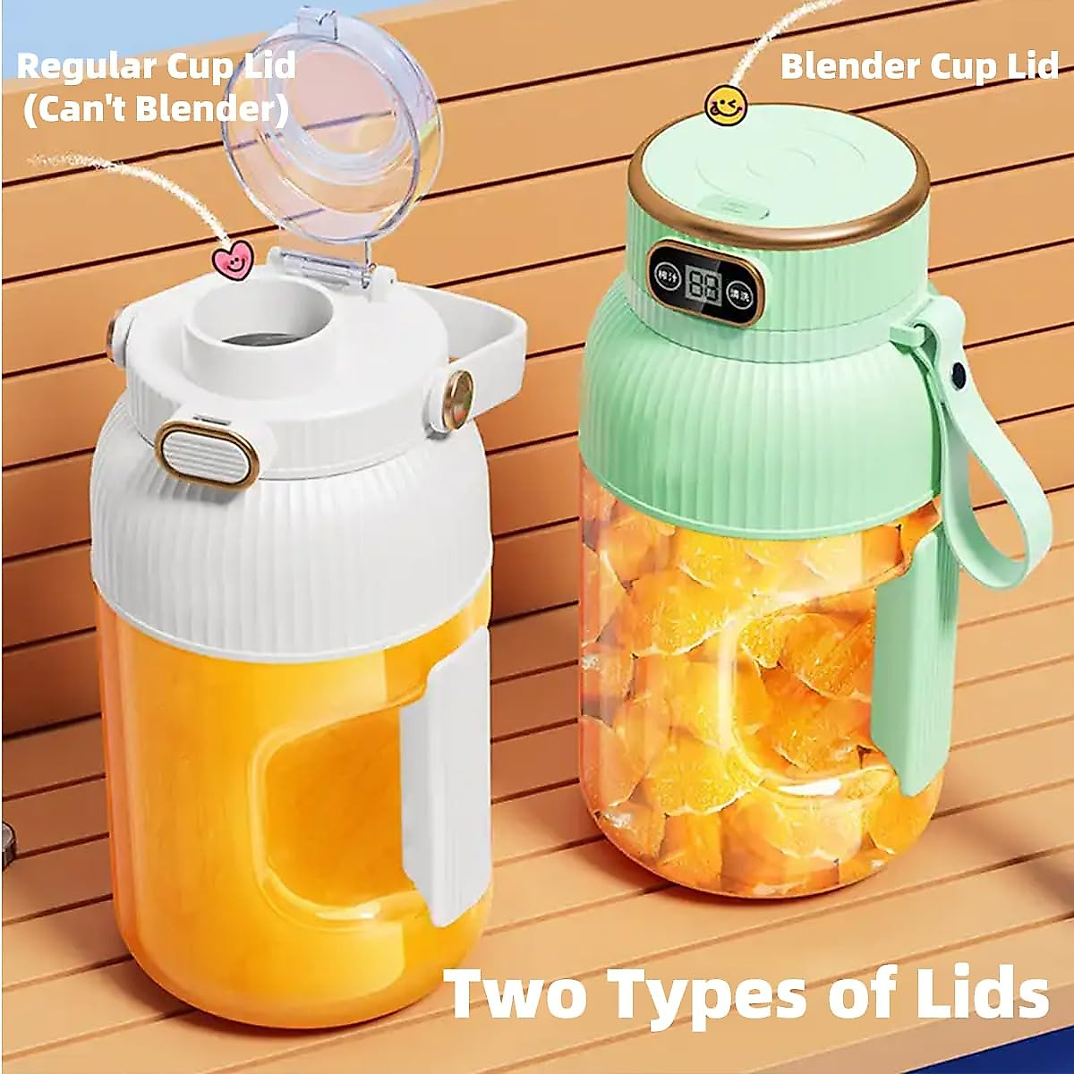 Multifunctional Portable Juicer Cup with Digital Display, 42 Oz Mini Personal Blender, BPA Free, Portable Juicer Cup, Small Travel Blender for Shakes and Smoothies (Blue, 2*Cup,2*Lid)