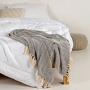 THE ART BOX Brown Throw Blanket for Sofa and Couch Cotton Reversible Chevron Striped Farmhouse Bed Throws Boho Indian Decorative Arm Chair Settee Cover - 50x60 Inches