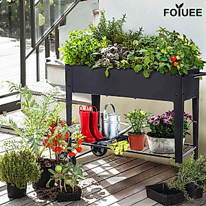 FOYUEE Raised Planter Box with Legs Outdoor Elevated Garden Bed On Wheels for Vegetables Flower Herb Patio