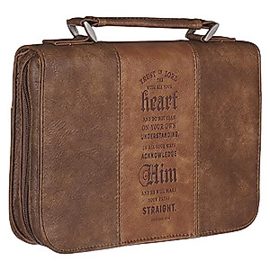 Christian Art Gifts Men's Classic Bible Cover Trust in The Lord Proverbs 3:5, Brown Faux Leather, Large